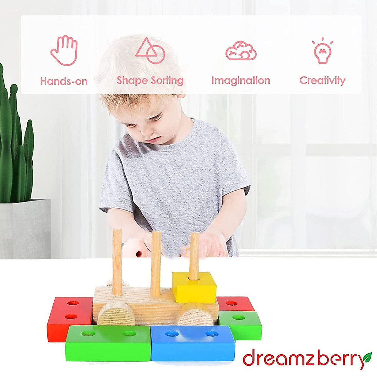 Dreamzberry Wooden Pulling Block Toy Train Construction Vehicle, Educational Toys for Home Learning Kindergarten Motor Skills, Imagination Development Puzzle Preschool Children Toy Set for Kids Age 3+
