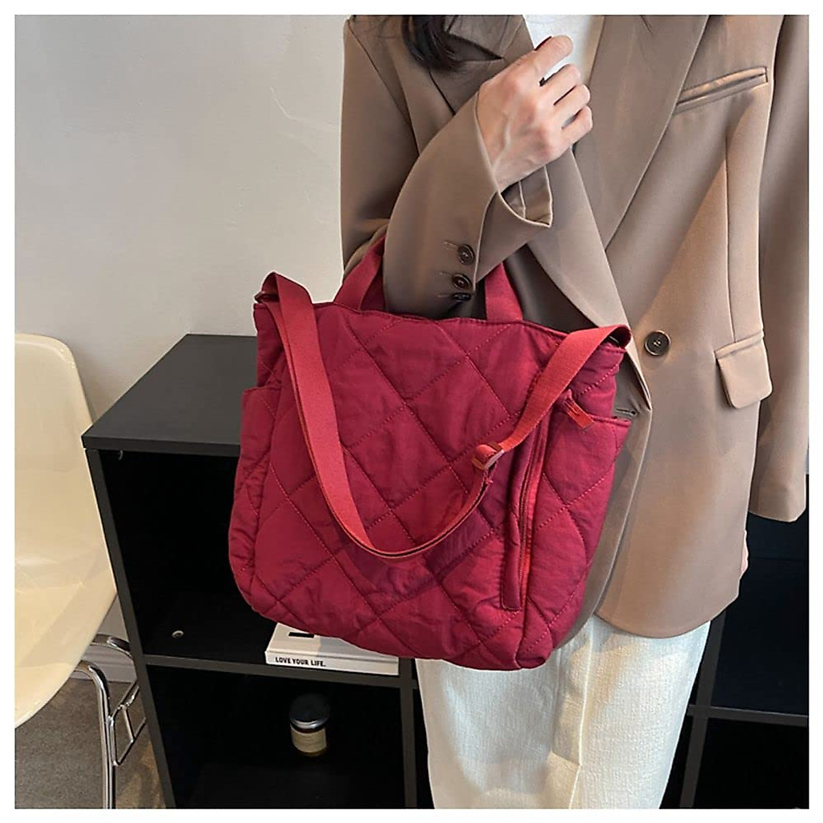 Quilted Tote Bag for Women Lightweight Puffer Shoulder Bag Hobo Crossbody Bag Casual Nylon Padding Handbags