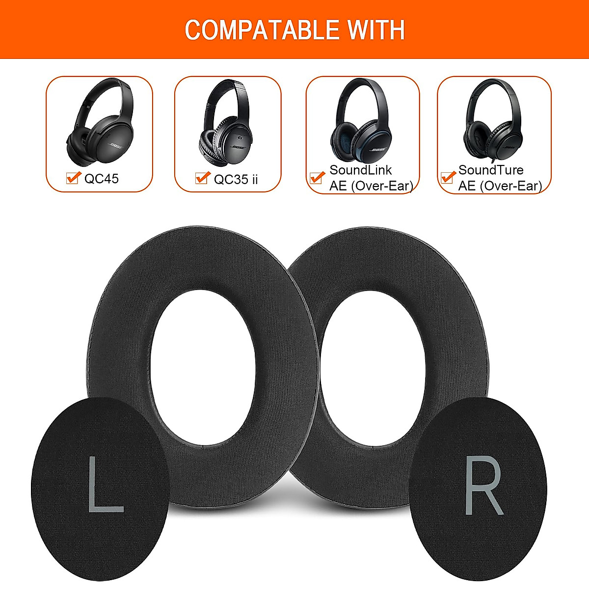 Ear Pads Replacement for Bose QuietComfort 45, Cooling Gel Earpads with Memory Foam for Bose QC45 & QC SE Wireless Headphones Upgraded (Black)