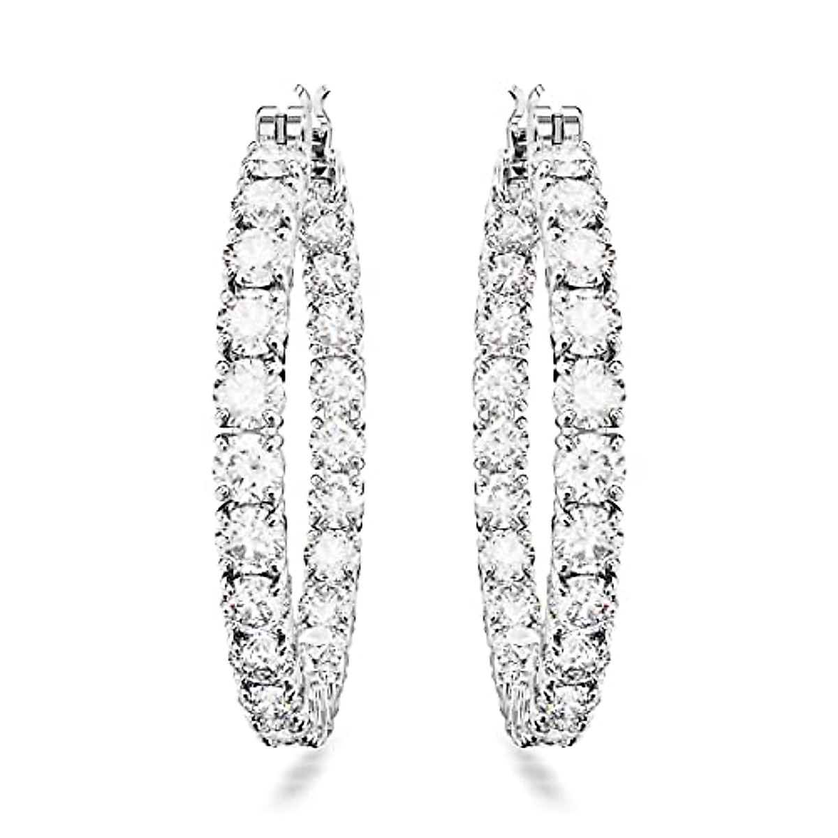 Swarovski Matrix Hoop Earrings with Round White Crystals on Rhodium Finished Settings, Part of the Swarovski Matrix Collection
