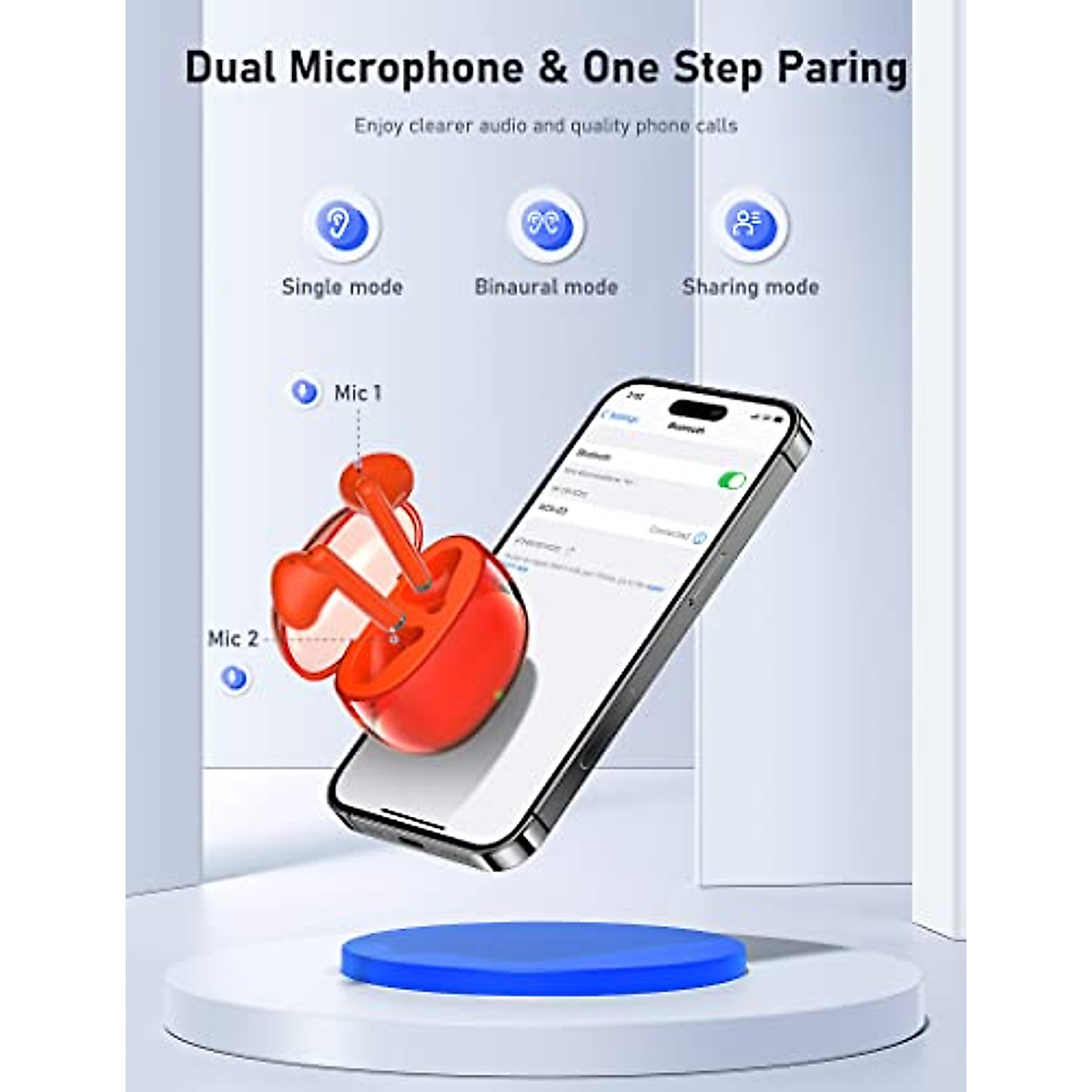 AFGHOA Wireless Earbuds for Samsung S23 Ultra S22 A53 Noise Canceling HiFi Stereo Bluetooth 5.3 Wireless Headset with Microphone in-Ear Headphone for iPhone 13 14 12 11 Google Pixel 7 6 6a Android Red