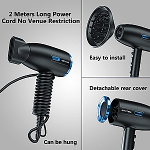AIRYOMI Hair Dryer, 1875W Blow Dryer with Diffuser, Powerful Fast Dry Ionic Hair Dryer, Portable Hair Dryer, 3 Temps 2 Speed and Cold Settings, Black