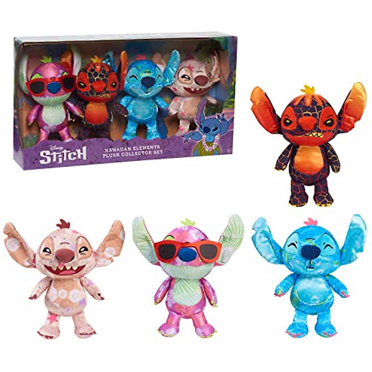 Just Play STITCH Disney Hawaiian Elements Plush Stuffed Animals Collector Set, Officially Licensed Kids Toys for Ages 3 Up, Amazon Exclusive