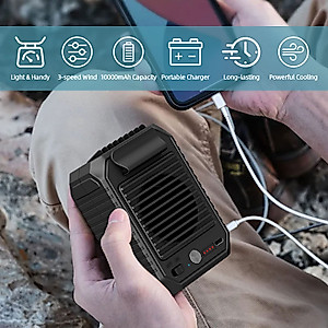 CIVPOWER Portable Waist Clip Fan, 10000mAh Battery Personal Hands-free Belt Fan, 3 Speeds, Body Fan for Outdoor Works, Farm, Hiking, Camping, Gardening, Travel