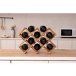 PENGKE Wood Wine Rack Freestanding Wine Rack,10 Bottles Countertop Free Stand Wine Storage Holder Protector for Red White Wine