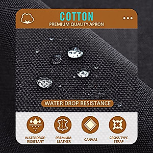 SHAWNTOO Chef Aprons for Men Women with Large Pockets, Cotton Canvas Cross Back Heavy Duty Adjustable Work Apron,Kitchen Cooking M-XXL