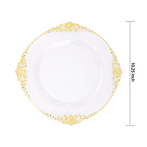 Morejoy 100 Pieces Gold Plastic Plates - Clear Gold Disposable Plates - 10.25inch Clear Plastic Dinner Plates With Gold Rim for Weddings & Parties & Shower