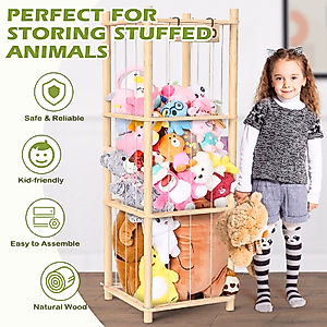 Woodure Stuffed Animal Toy Storage Organizer, Wooden Stuffed Animal Zoo Holder Soft Toy Organizer for Nursery Play Room Bedroom Kid Room