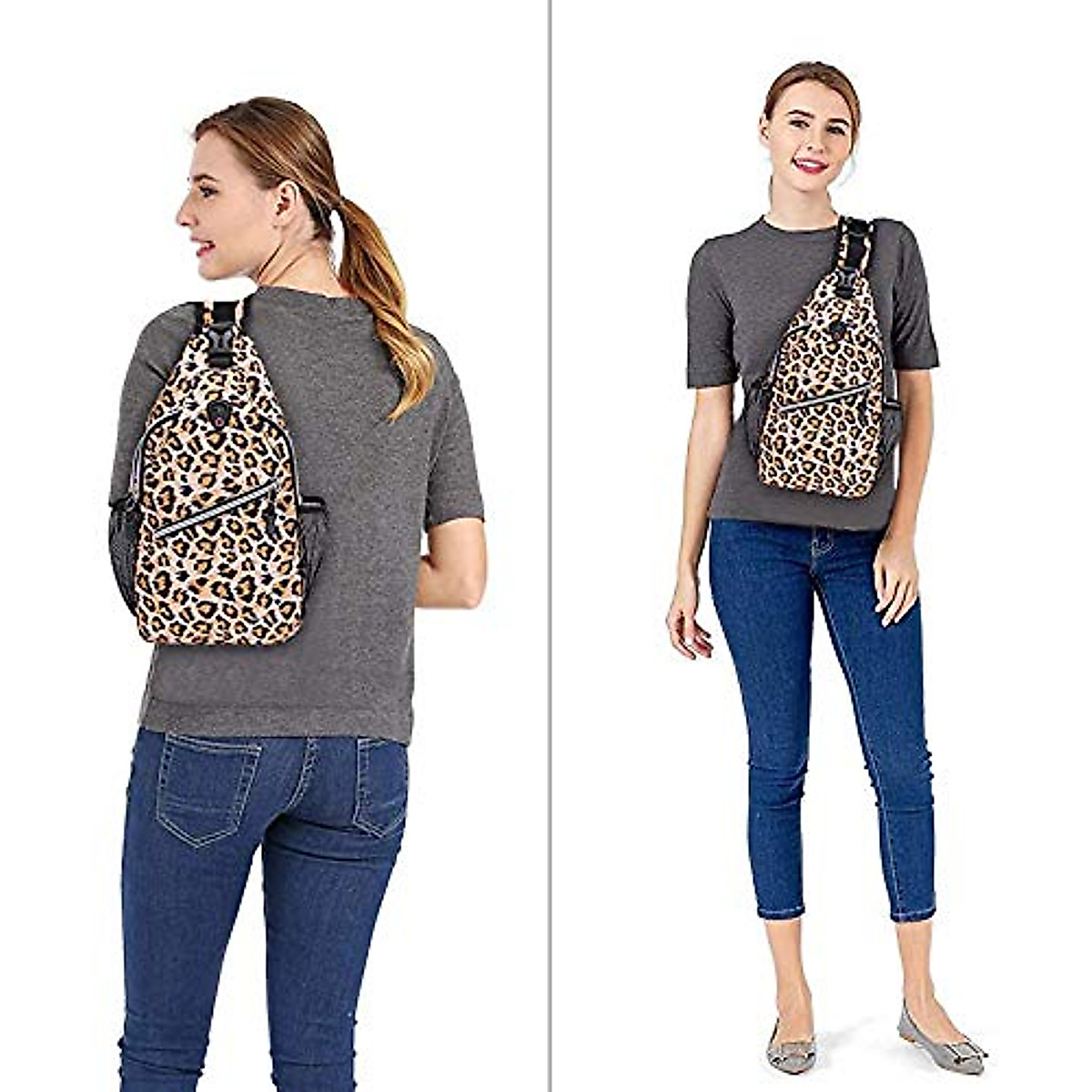 MOSISO Mini Sling Backpack,Small Hiking Daypack Pattern Travel Outdoor Sports Bag, Leopard Print