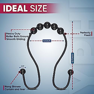 Black Shower Curtain Hooks Rust Proof (Set of 12) - Stainless Steel Black Shower Curtain Rings - Balance Sliding Roller Balls for Easy Glide & Install - Black Shower Hooks for Shower Curtain (Black)