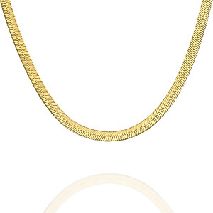PAVOI Italian Solid 925 Sterling Silver, 22K Gold Plated Snake Chain Necklace, 3mm Italian Diamond-Cut Herringbone Necklace for Women and Men, MADE IN ITALY (16, Yellow Gold)