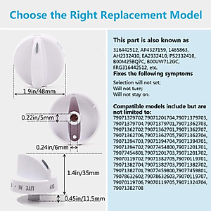 Reyhoar Range Surface Burner Knob Replacement Part 316442512 Compatible with Frigidaire & Kenmore & Sears Range Oven - Replaces PS2332410, AP4327159, FRG316442512, 1 Pcs, White