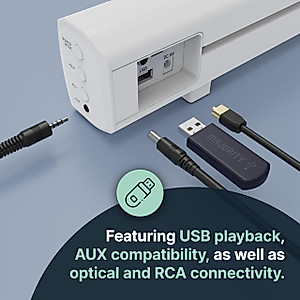 Majority 15 Inch White Soundbar for TV, Bluetooth Sound Bar 50 Watts, Home Audio Speaker, Small PC Soundbar Speaker | AUX, RCA, Optical, USB | Gaming, Music, Movies | Bowfell