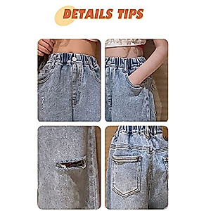 YaYabroe Kids Girls Ripped Distressed Washed Baggy Wide Leg Casual Jeans Size 5-14 yrs (11-12 Years, Blue)