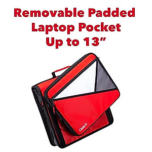 Case-it The Universal 2.0 Zipper Binder -1.5 Inch O-Ring - Removable Padded Pocket Holds Up to 13" Laptop/Tablet - Multiple Pockets - 325 Page Capacity - Comes with Shoulder Strap - Fire Red LT-207