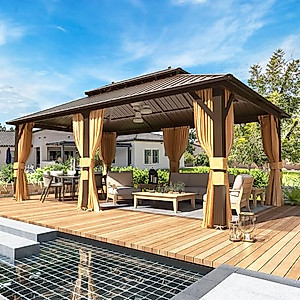 YOLENY 12' X 20' Hardtop Gazebo, Galvanized Steel Ventilation Double Roof Aluminum Frame, Curtains and Netting Included, Outdoor Gazebo for Garden, Patio, Lawns, Parties