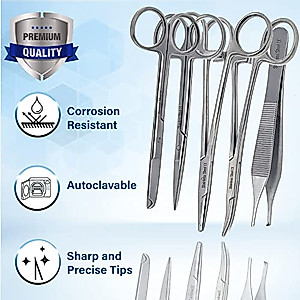A2Z Premium Quality 5 Pieces Scissors Forceps Hemostats Needle Holders Suture Set Complete Instrument Kit for Educational Training of Medical Procedures Made of Stainless Steel