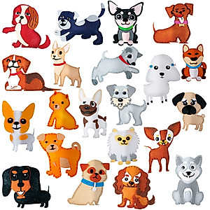 Harrycle 21 Pieces Puppy Dog Sewing Craft Kit Felt Dog Stuffed Animal Sewing Set Kids DIY Crafting and Sewing Kit Animal Art Craft Kit Felt Plush Animal Sewing Set for Girls Boys Educational Beginner