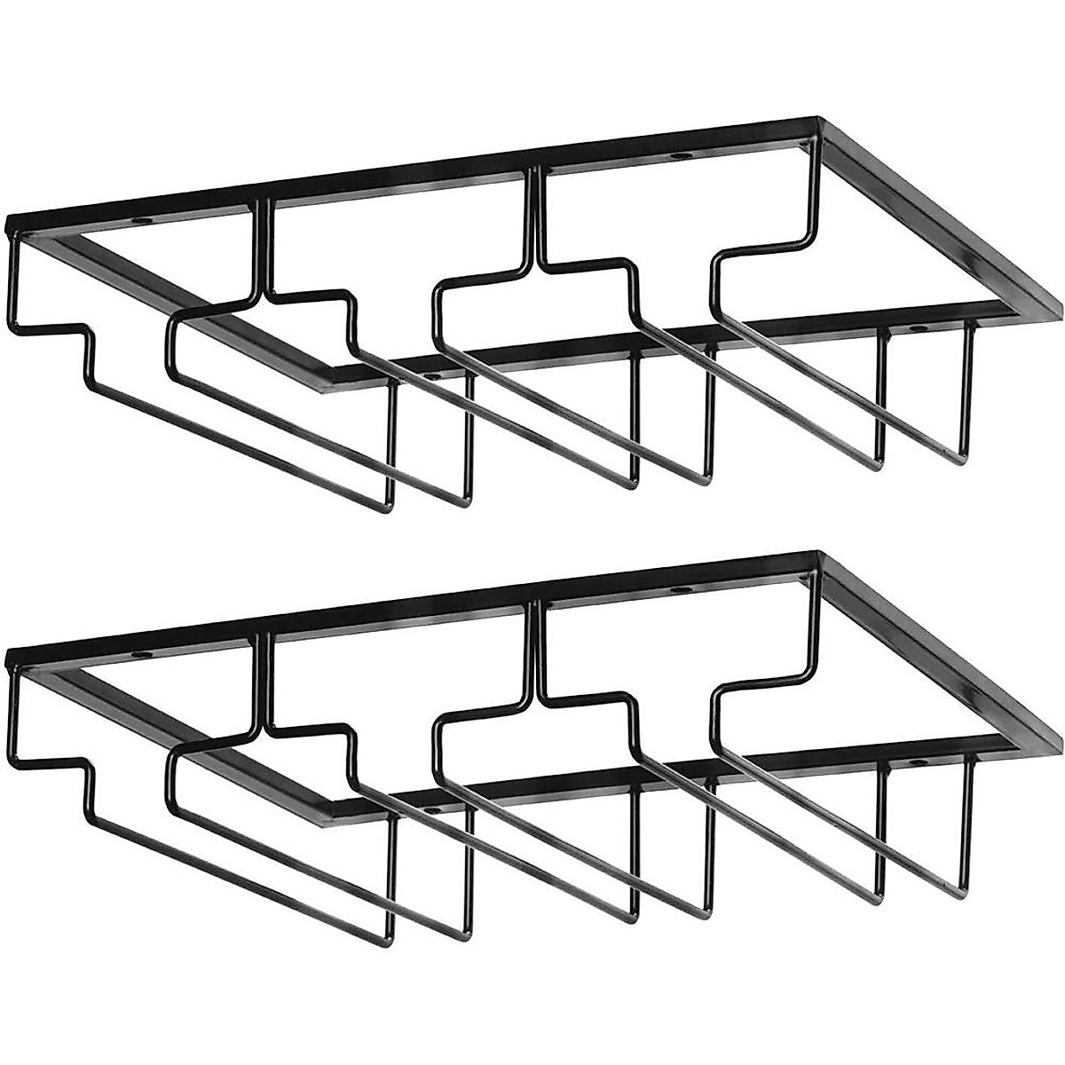 Wine Glass Rack,Under Cabinet Stemware Wine Glass Holder Glasses Storage Hanger Metal with 3 Rows for Bar Kitchen (Black)