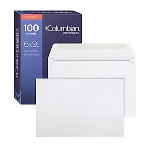Columbian 6" x 9" Booklet Envelopes, Gummed Seal, for Mailing or Storage, 24 lb White Wove, 100 per Box (COLO915)