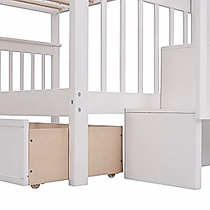 BIADNBZ Full Over Full Bunk Bed with Stairs Storage and Three Drawers, Detachable Stairway Wooden Bunkbeds Frame w/Guard Rail, for Kids Teens Adults Bedroom, White