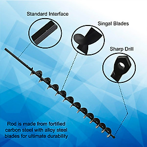 1.75in Wide 24in Long Metal Earth Auger Drill Bit, Steel Auger Bit DIY Auger with 3/8 Non-Slip Hex Drive for Planting Trees and Bedding, Gardening