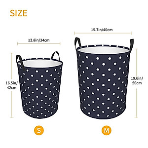 Large Laundry Hamper Bag, Collapsible Laundry Basket Navy Blue Polka Dot Dirty Clothes Storage Washing Bin for Bathroom, Dorm Essentials
