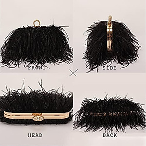 Women Real Natural Ostrich Feather Evening Bags Purses Clutch Vintage Banquet Handbag (black)