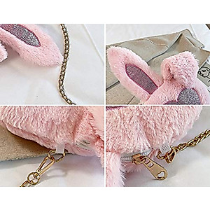 QZUnique Rabbit Shape Handbag Women's Lovely Plush Toy Crossbody Bag Rope Strap Shoulder Bag