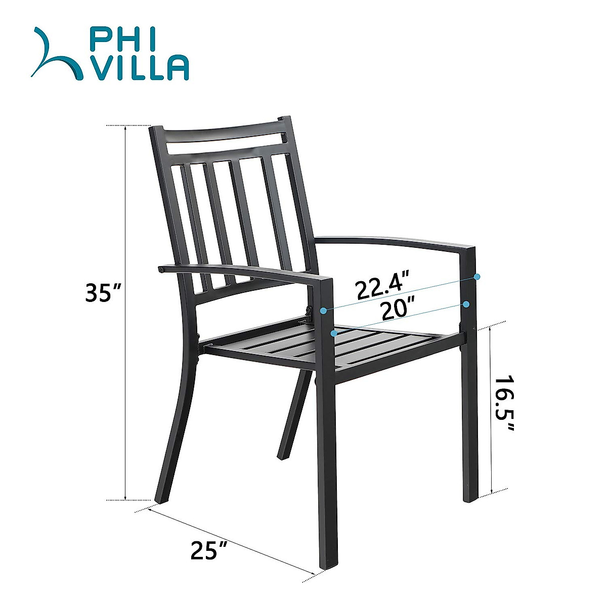 PHI VILLA Set of 2 Metal Patio Dining Chairs, Indoor/Outdoor Portable Patio Chairs, Stackable Bistro Chairs for Garden, Backyard, Lawn - Support 300 lbs