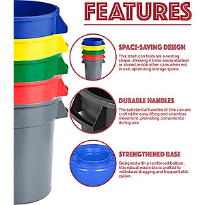 Mix.Home 32 Gallon Round Trash bin Garbage can Outdoor Yard Trash can Trash Barrels Garbage Drum Heavy Duty Trash can Industrial Trash can Kitchen Trash bin (5, Blue)