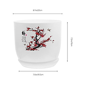 Yardwe Chinese Ceramic Planter Porcelain Flower Pot with Saucer Bonsai Pot Decorative Plant Pot Succulent Planter For Table Centerpiece Home Office Decor