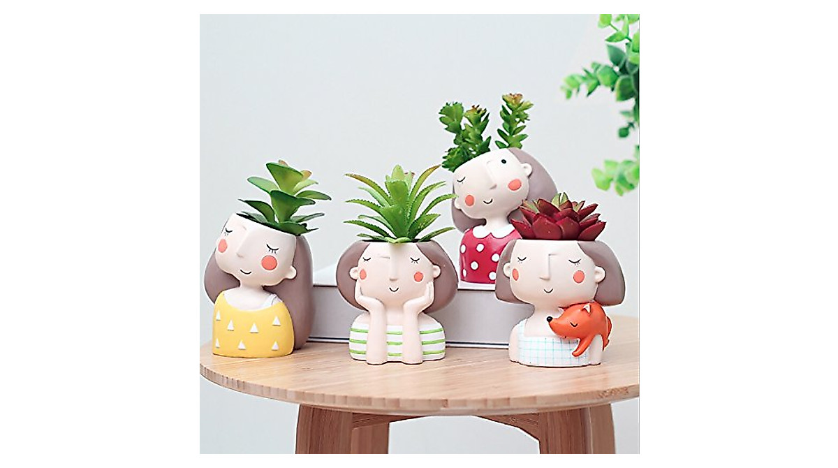 Cute Girl Succulent Plant Pot for Home & Garden
