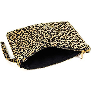 by you Women Faux Fur animal Leopard Print Clutch Pouch Wristlet Purse Bag (Leopard - Beige)