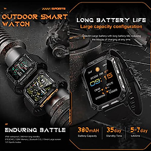 Military Smart Watches for Men IP68 Waterproof Bluetooth Call(Answer/Dial Calls) 1.83'' Tactical Outdoor Sports Fitness Watch Tracker with Blood Pressure Heart Rate Monitor for Android iOS (Black)