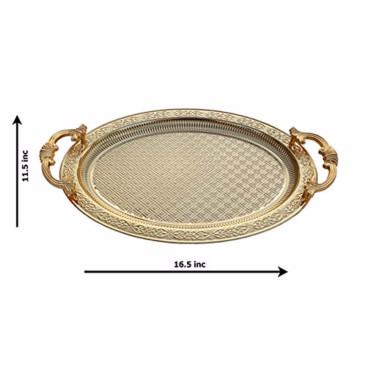 BAYKUL Turkish Ottoman Coffee Tea Beverage Gold Serving Oval Tray, Luxury Metal Chrom Moroccan Decorative Breakfast Dinner Table, Ottoman Trays Extra Large (Gold)