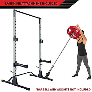 Fitness Reality Squat Rack Power Cage with J-Hooks, Landmine 360° Swivel, Weight Plate Storage Attachment and Power Band Pegs grey