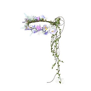 DreamLily Boho Wedding Floral Crown Woodland Fairy Crown Flower Girl rose Crown Hair Wreath with Tail DFS28 (Lavender)