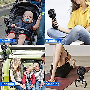 4000mah Stroller Rotatable Operated Fan,Flexible Tripod Clip On Fan with 3 Speeds and Handheld Personal Fan for Car Seat Crib Bike Treadmill