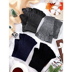 4 Pairs Winter Fingerless Gloves Half Finger Gloves Knit Fingerless Gloves for Women Men Warm Stretchy Mittens for Winter (Black, Dark Blue, Dark Gray, Light Gray)