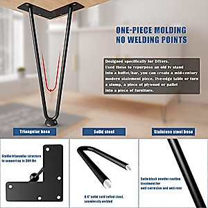 DonYoung Hairpin Legs 16", Coffee Table Legs Set of 4 Metal Furniture Legs, Mid Century Modern Style Table Legs for Nightstand Sofa Bench, Rubber Floor Protectors Included, Black