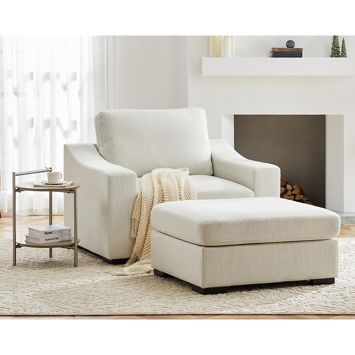 ABCASA Ottoman Module for Modular Sectional Sofa Couch, Large Square Footrest,Ivory