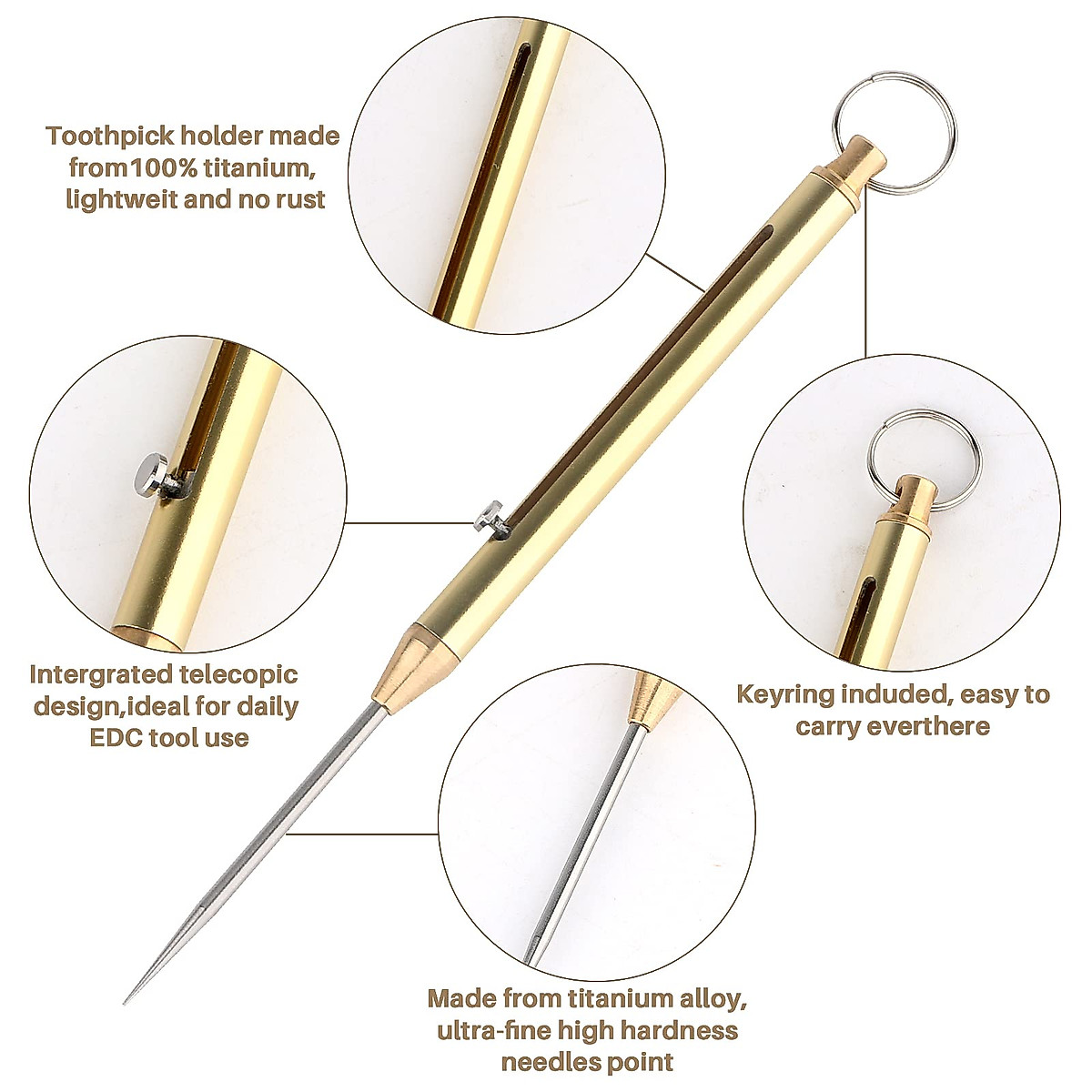 Geilihome 3PCS Portable Titanium Spring Toothpicks Metal Pocket Push-pull Toothpick Key Pendant for Outdoor Picnic Camping