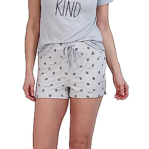 Rae Dunn Women's Sleepwear, BEE KIND Short Sleeve Top and Shorts Womens Pajama Sets, Soft summer loungewear, Light Grey, 1X