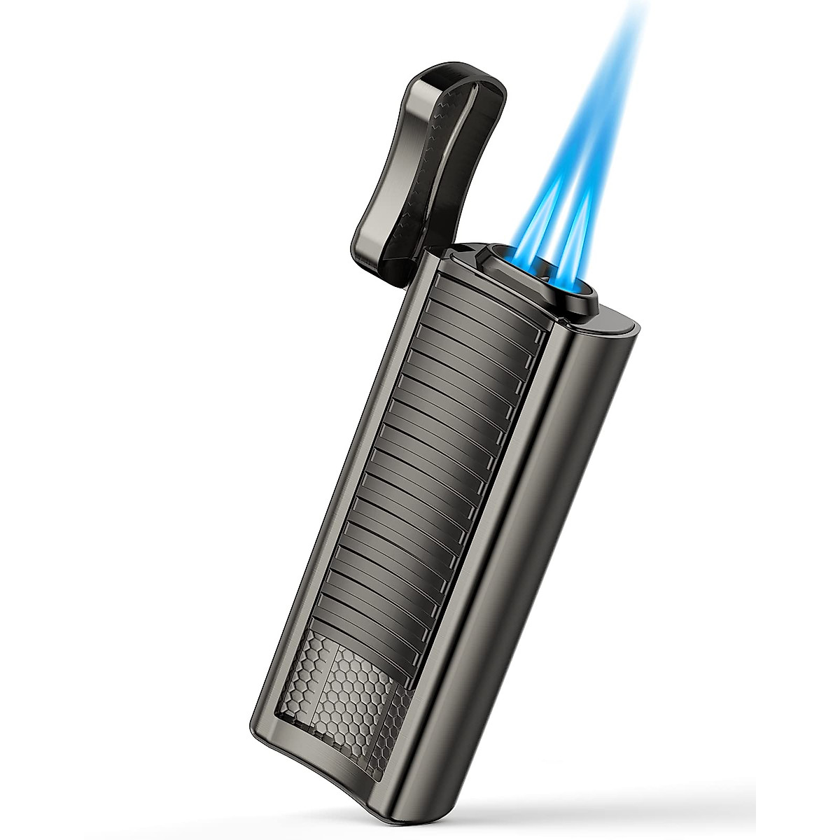 Kollea Torch Lighter, Double Jet Flame Refillable Butane Lighter, Windproof Pocket Lighter with Punch and Stand, Cool Idea Gift for Men (Butane Gas Not Included)