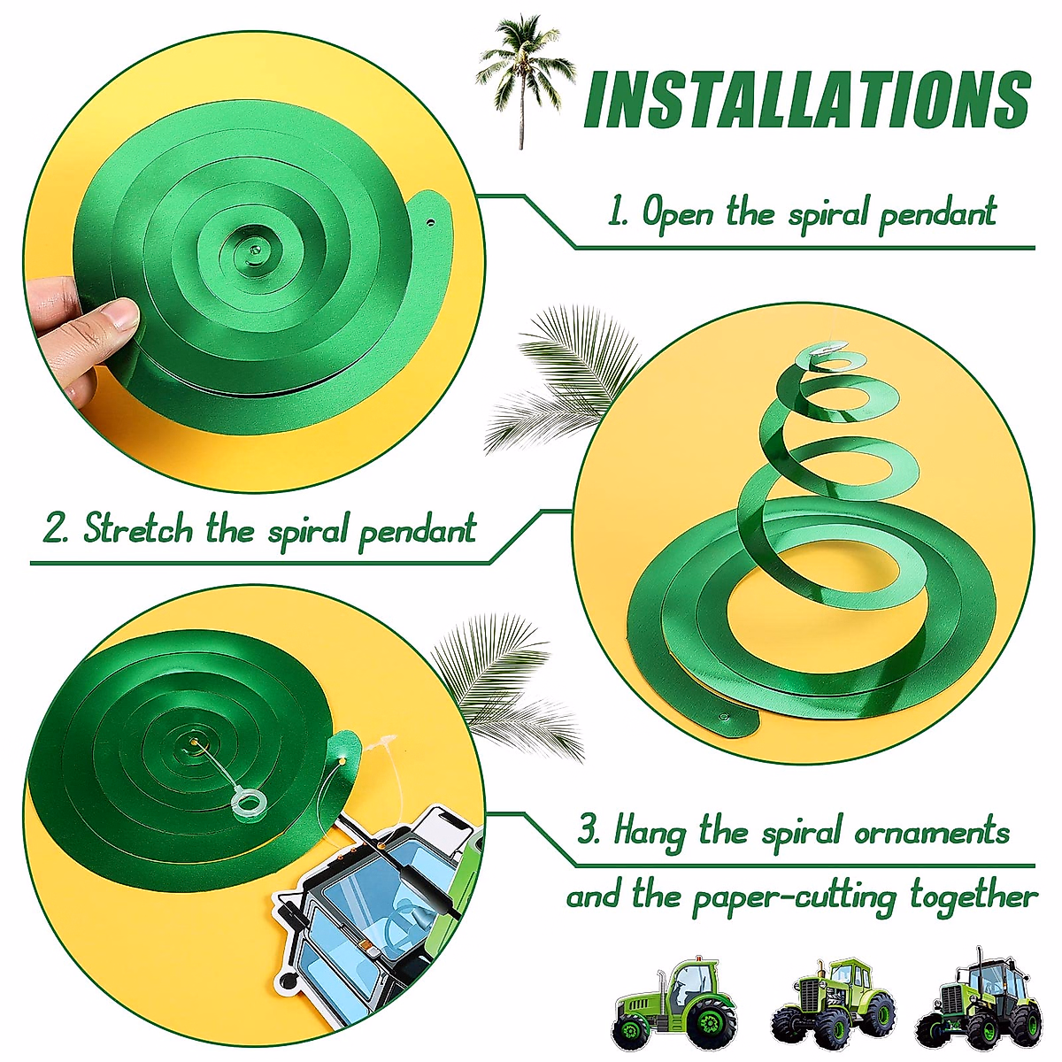 30 Pieces Tractor Party Supplies Tractor Birthday Decorations Green Tractor Hanging Swirls Tractor Time Hanging Favors Party Decorations for Tractor Green Theme Birthday Baby Shower 5 Styles