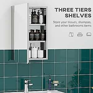 kleankin Wall-Mounted Medicine Cabinet with Mirror, Bathroom Mirror Cabinet Wall Mounted with Hinged Door, Storage Shelves for Living Room and Laundry Room, Silver