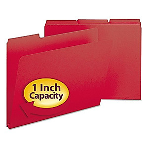 Smead Pressboard File Folder, 1/3-Cut Tab, 1" Expansion, Letter Size, Bright Red, 25 per Box (21538)
