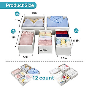 Vtopmart 12Pack Drawer Organizer for Clothes, Underwear Drawer Organizer Bins, Foldable Fabric Closet Storage Organizers, Dresser Drawer Dividers for Baby Clothing, Bra, Socks, Ties, Scarf