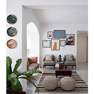 WOVEN ST. Hand-Knitted Cotton Pouf - 100% Cotton - Ottomans Footrest - Floor Chair - for Living Room, Bedroom, Kids Room - Small Furniture Indoor Pouf - 18’’ x 18’’ x 14’’ - Natural